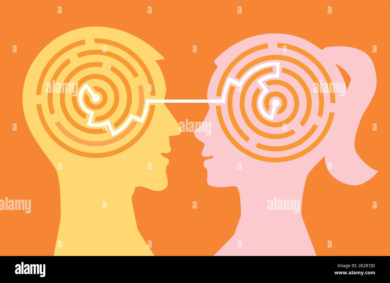 Man woman understanding,labyrinth concept. Male anf female stylized ...