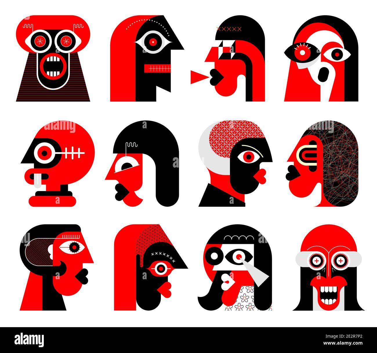 Red and black colors isolated on a white background Twelve Portraits of ...