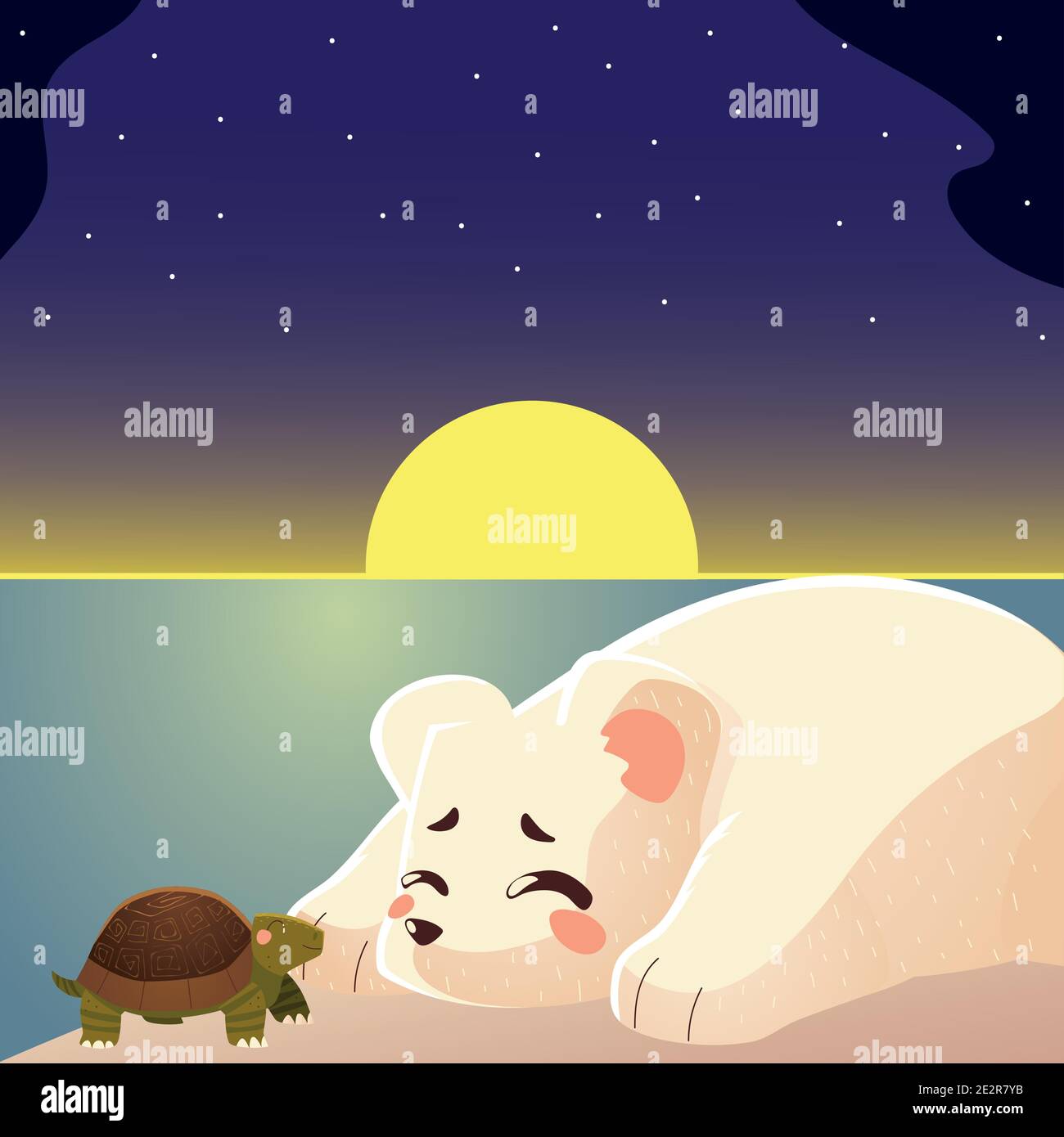 cute turtle and polar bear sleeping cartoon animal vector illustration ...