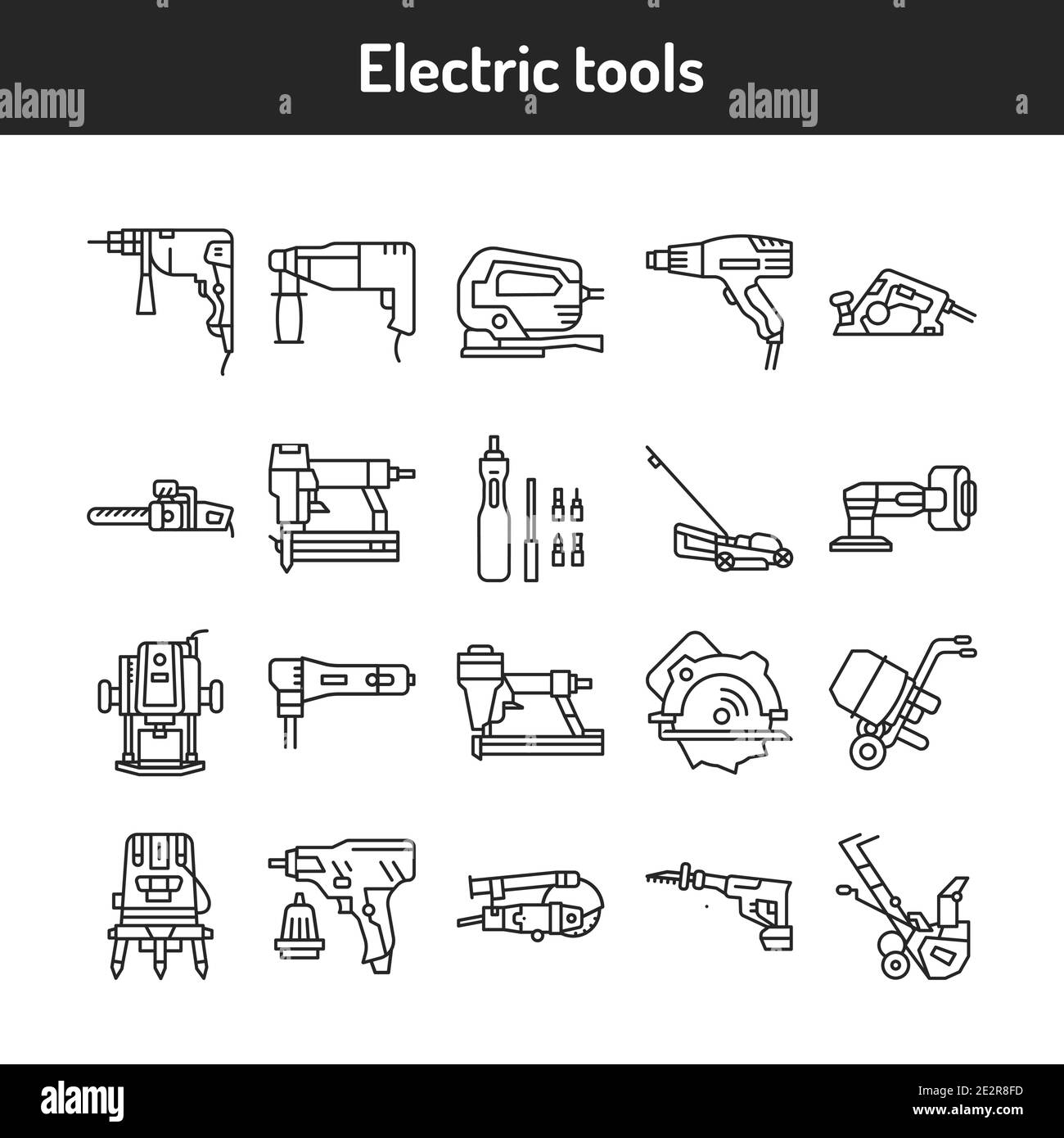 Electric tools color line icons set. Subject matter experts Stock ...