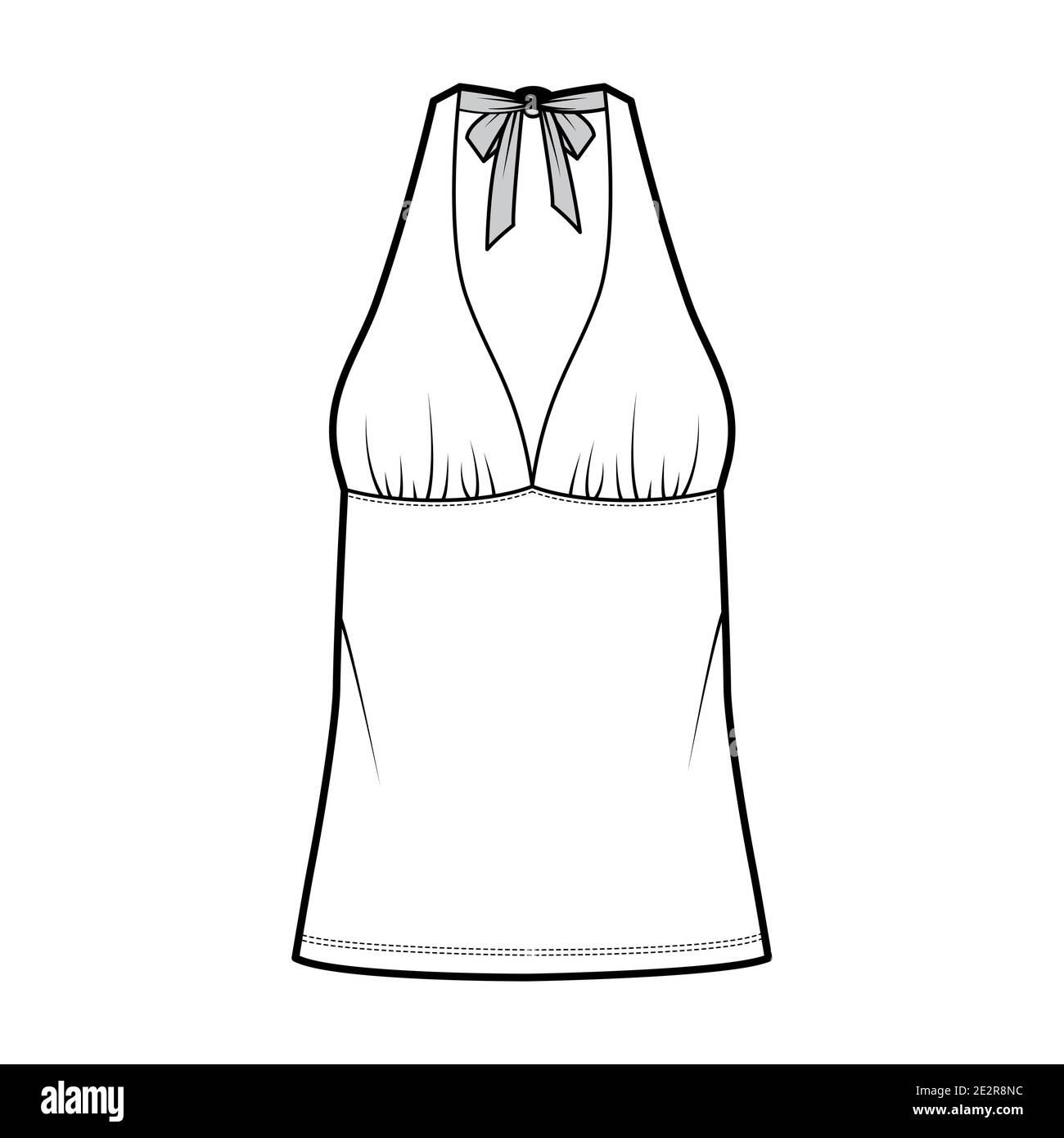 Top empire seam and tieback halter tank technical fashion illustration ...