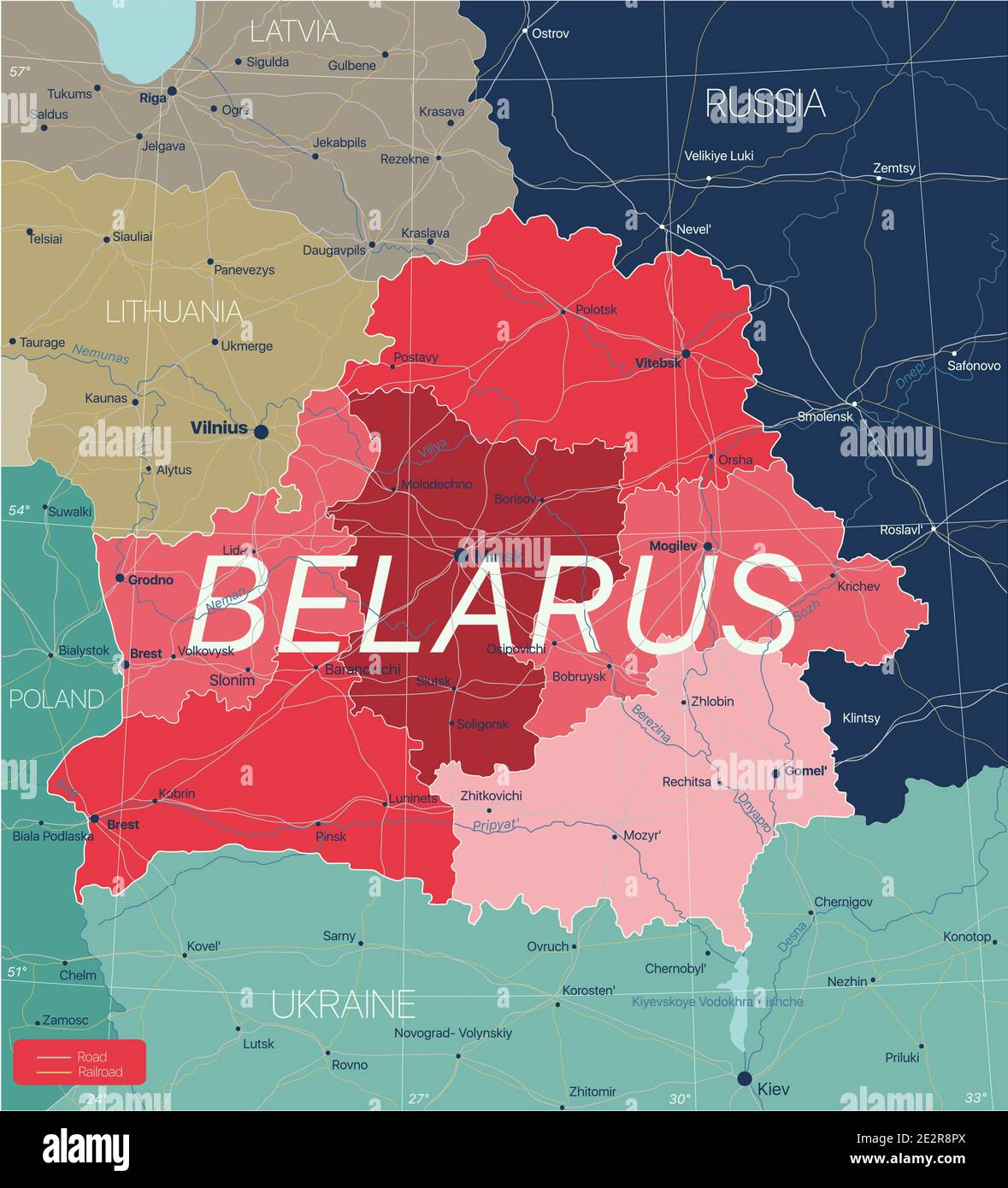 Belarus country detailed editable map with regions cities and towns ...