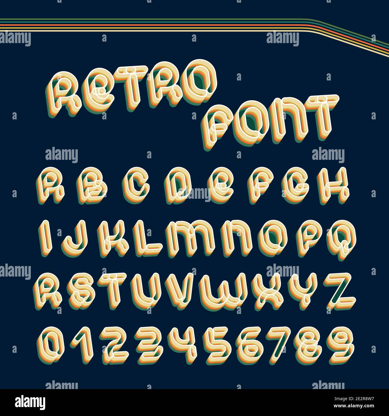 Retro font. Letters of 70s-80s aesthetics. Vector alphabet in layered ...
