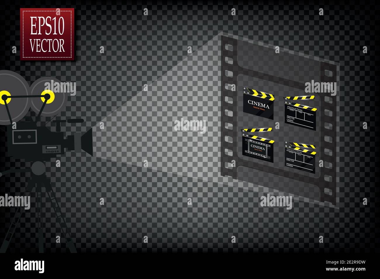 Online Cinema Background With Movie Reel And Clapper Board. Vector ...