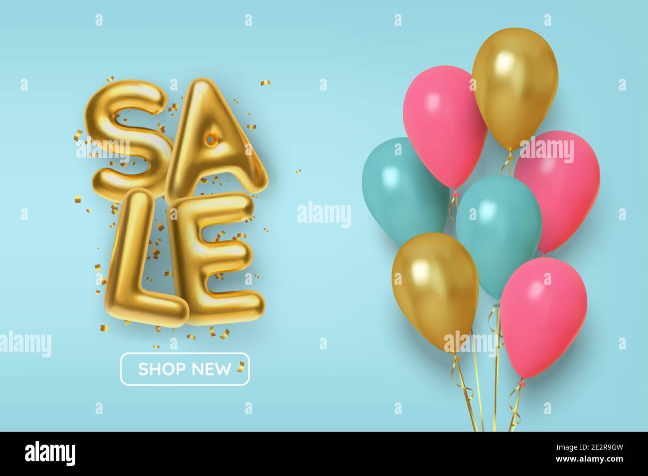 Discount promotion sale made of realistic 3d gold balls with pink and ...