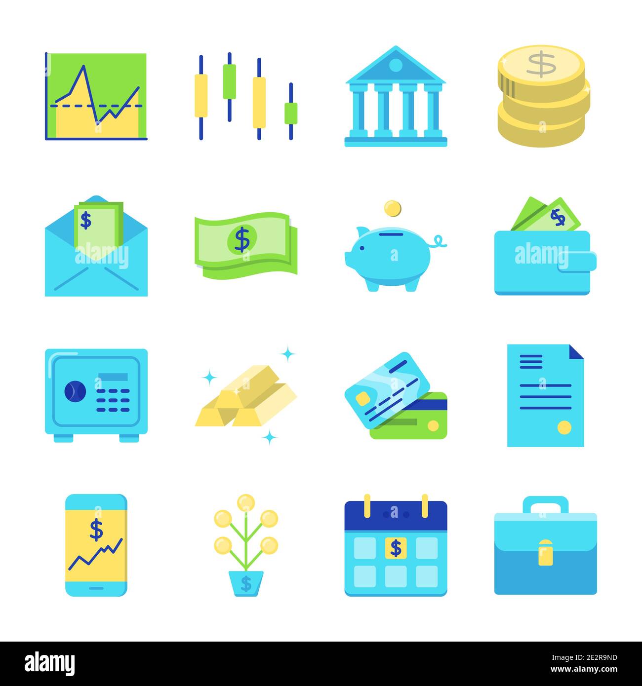 Finance and money icon set in flat style. Banking and investment ...