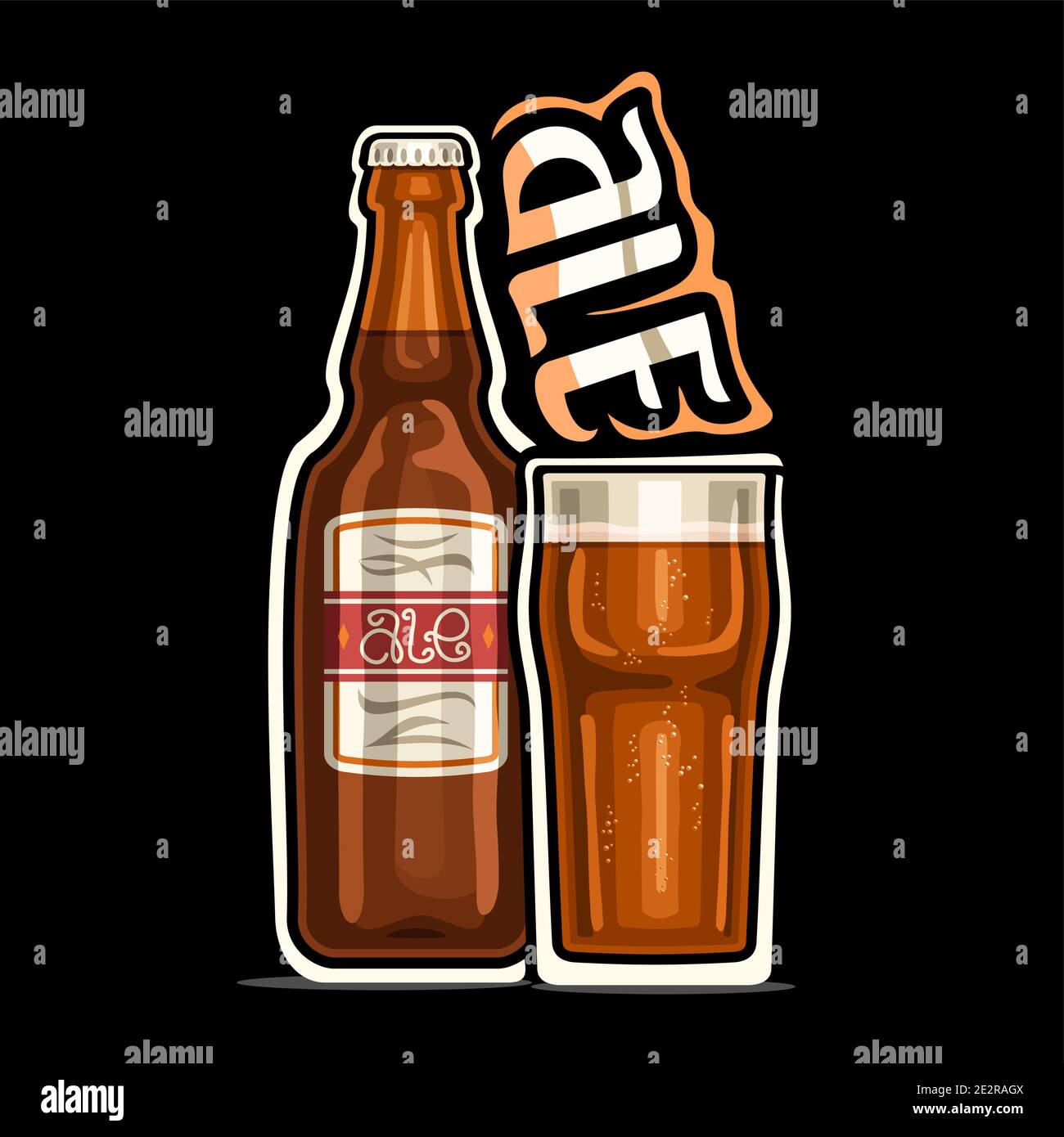 Vector logo for Ale, outline illustration of brown bottle with ...