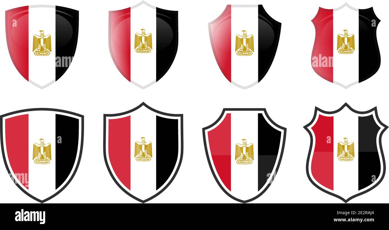 Vertical Egypt flag in shield shape, four 3d and simple versions ...
