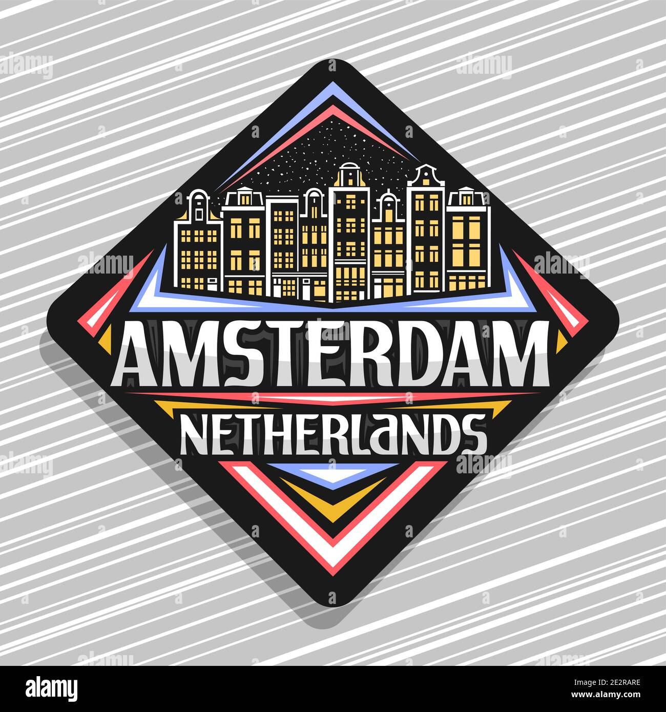 Vector logo for Amsterdam, black rhombus road sign with illustration of ...