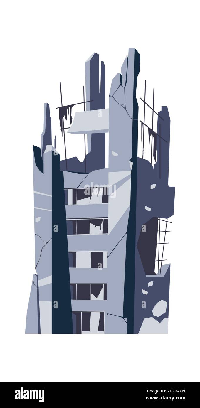 Destroyed building, damaged structure, consequences of a disaster ...