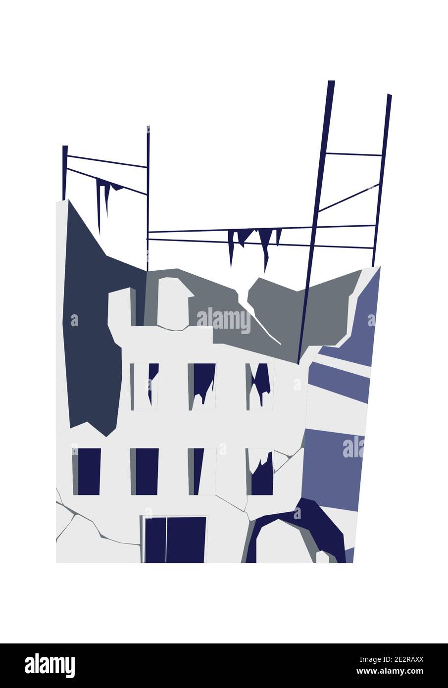 Destroyed building, damaged structure, consequences of a disaster ...