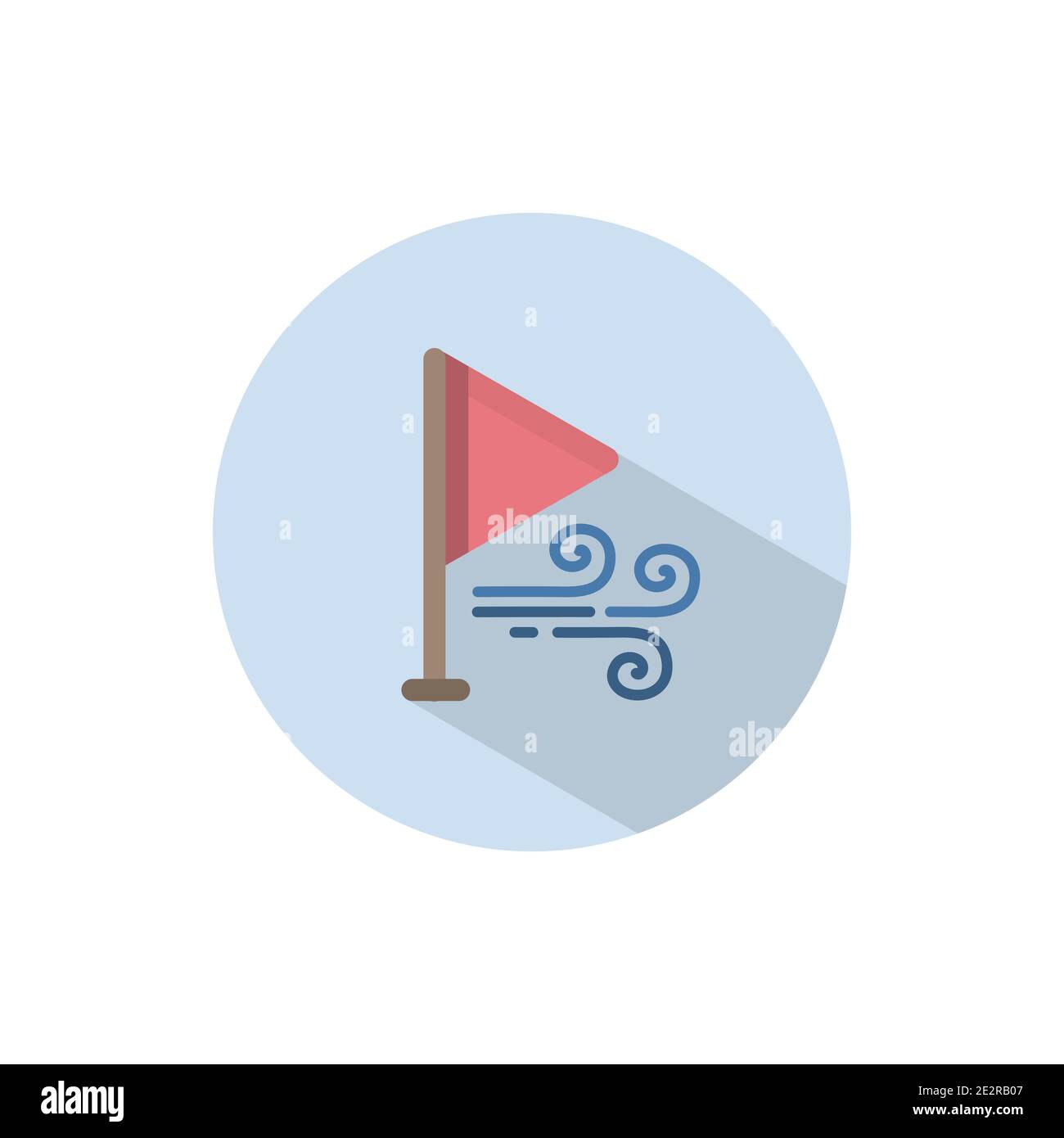Wind direction and red flag. Flat color icon on a circle. Weather ...
