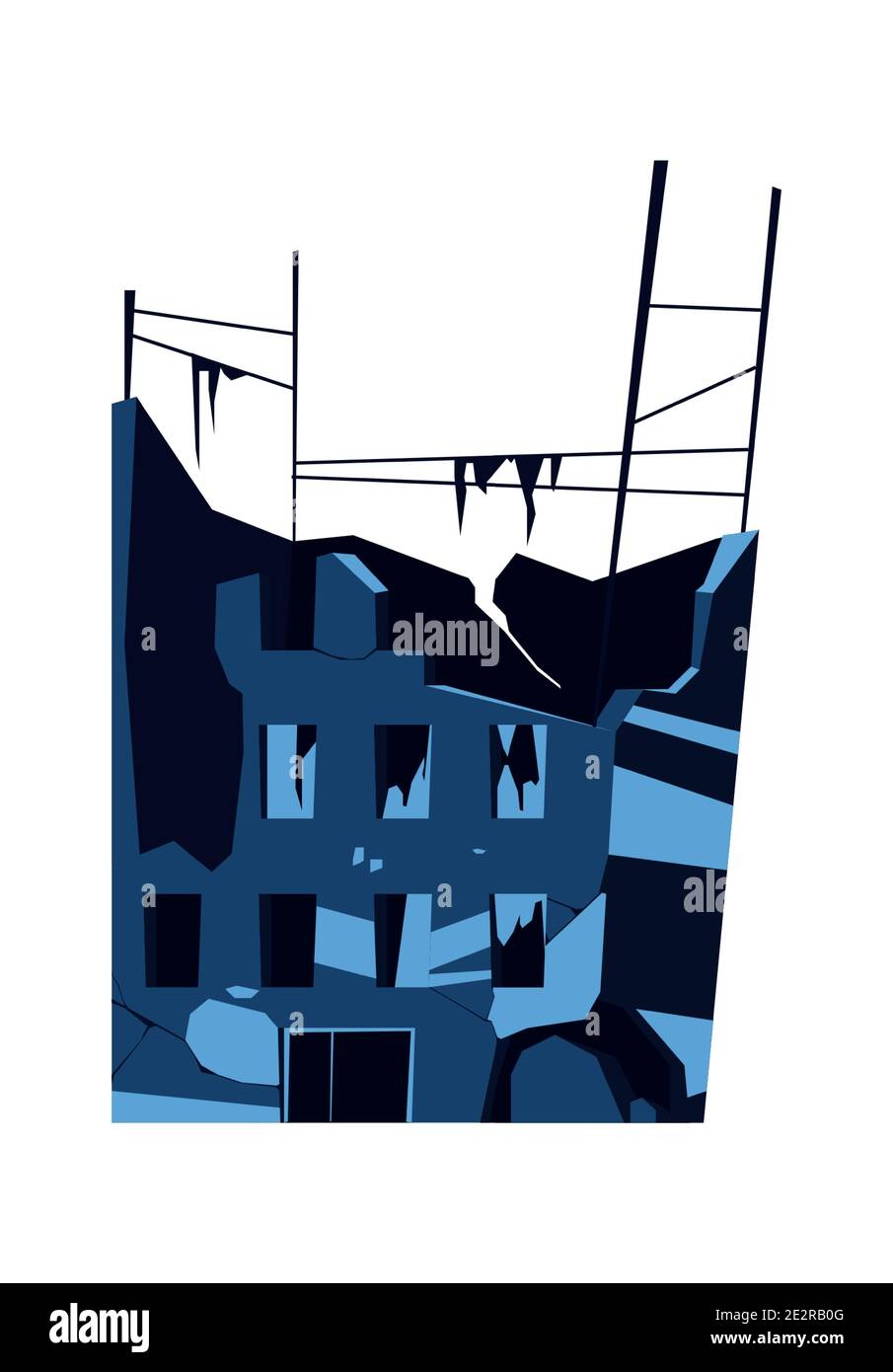 Destroyed building, damaged structure, consequences of a disaster ...