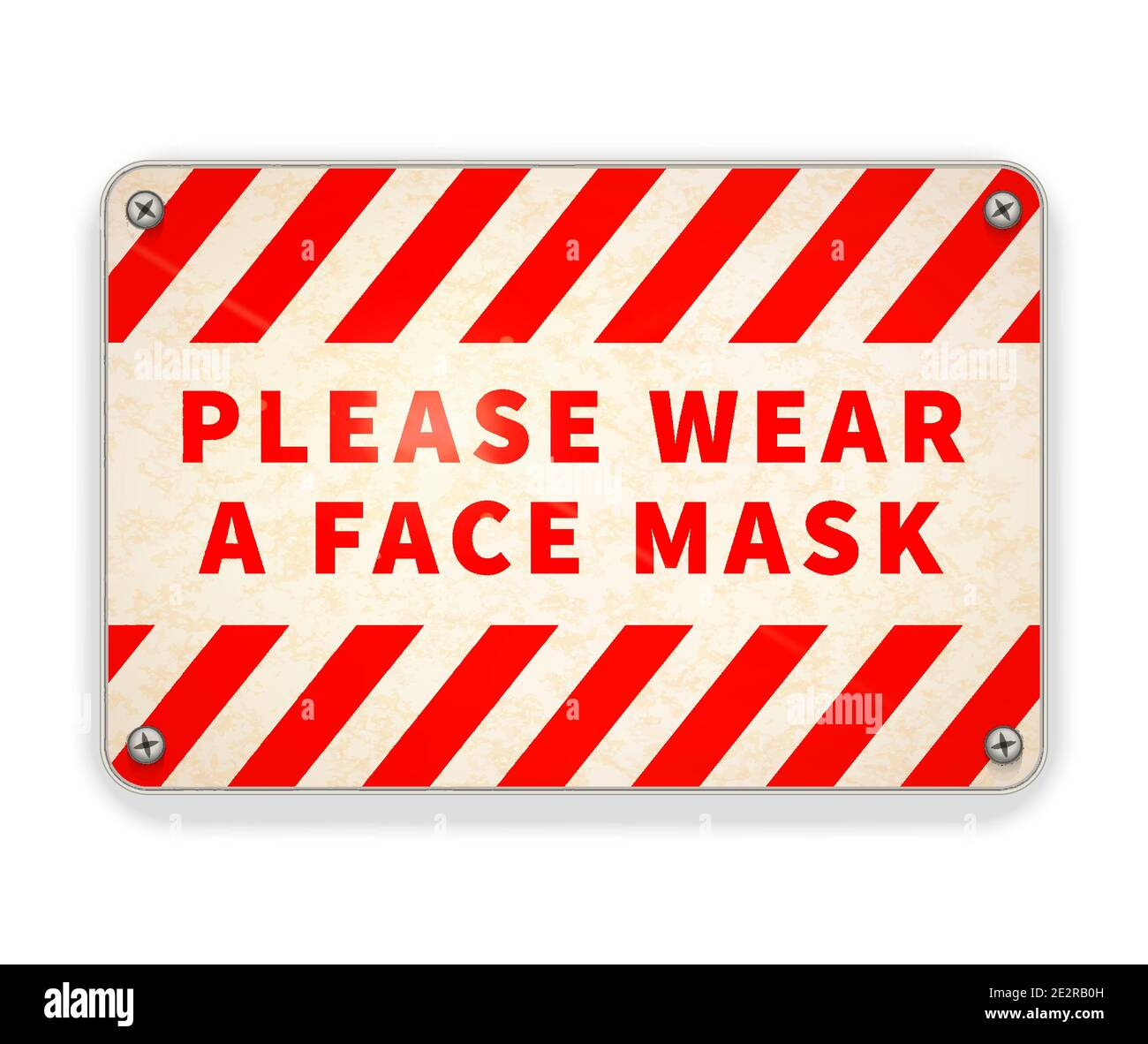 Bright glossy red and white metal plate, please wear a face mask ...