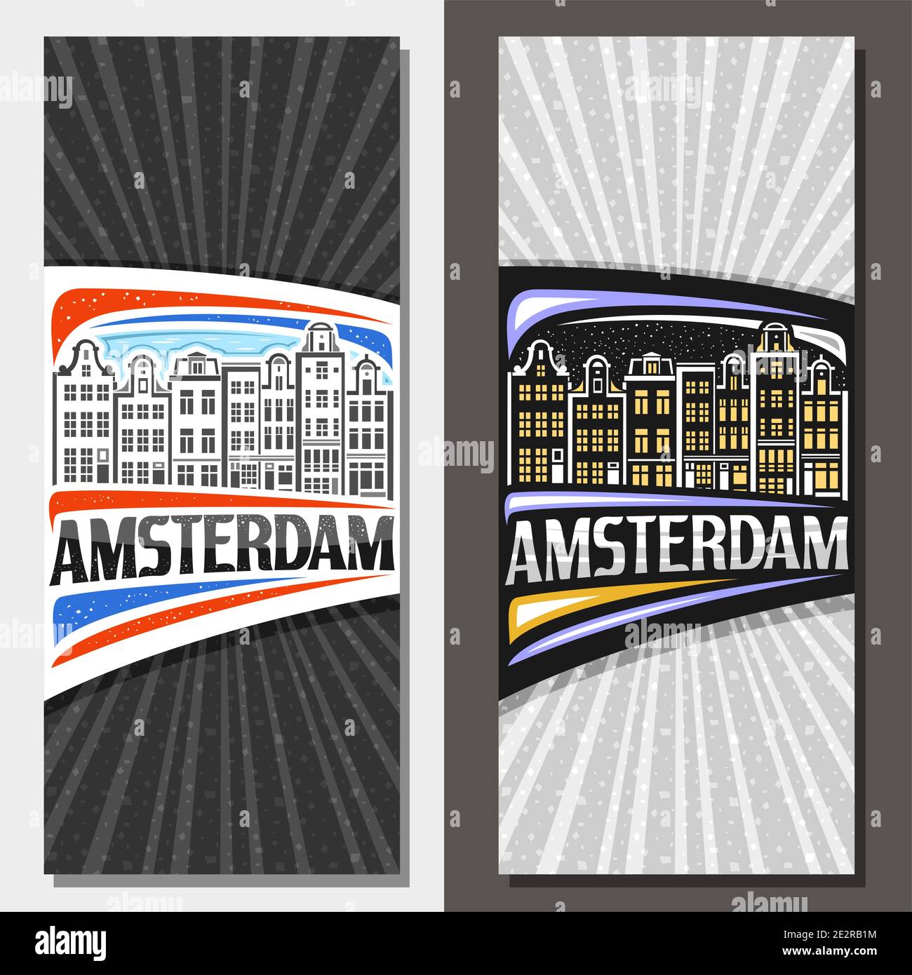 Vector vertical layouts for Amsterdam, decorative leaflet with line ...
