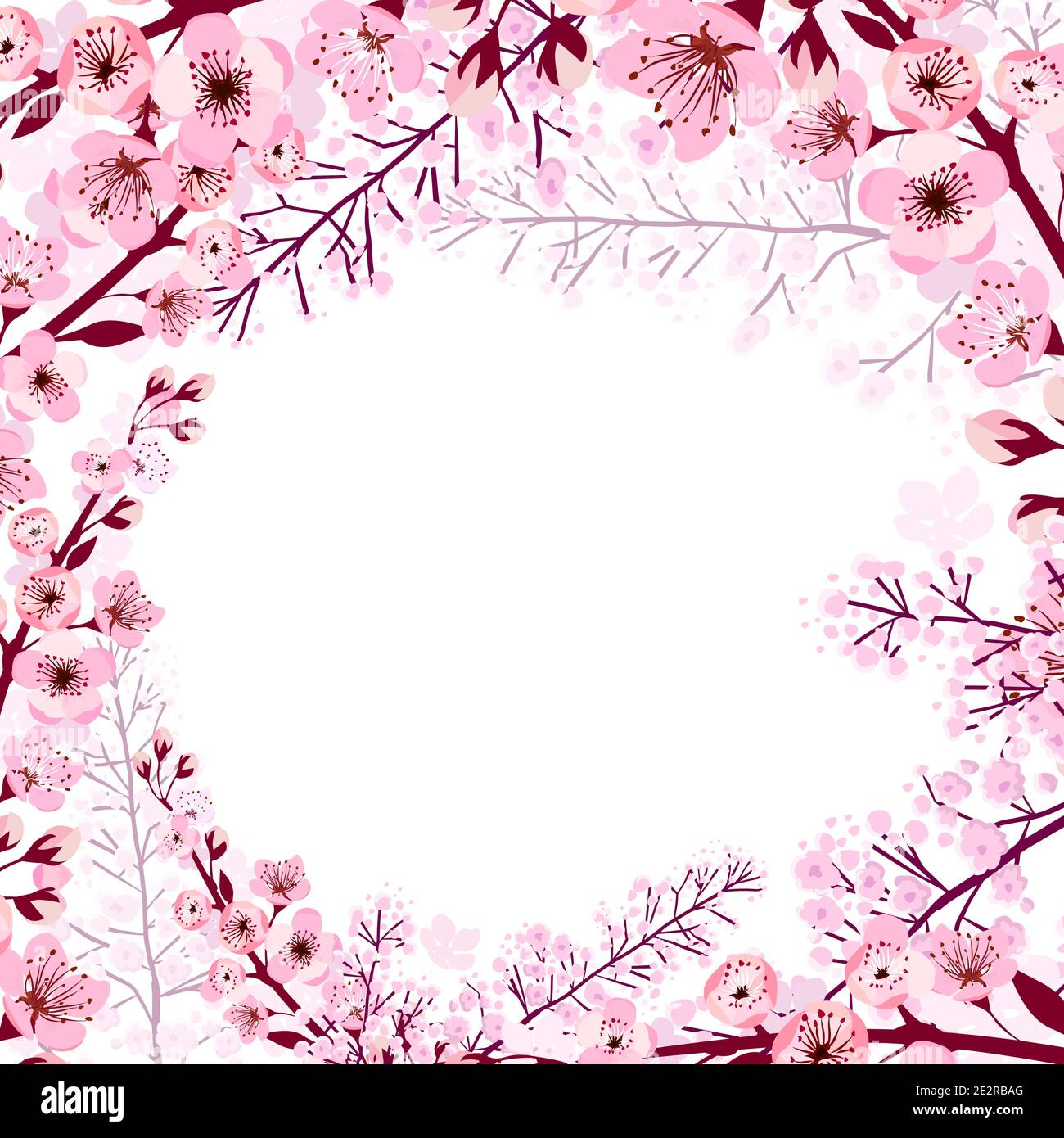 A square frame of cherry blossom branches. Vector illustration Stock ...
