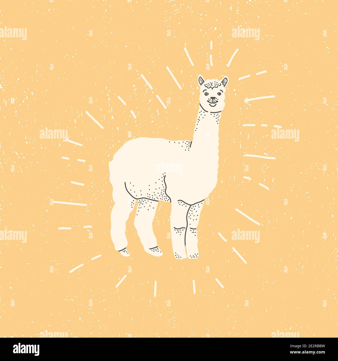 Decorative llama. Cute white llama or alpaca on yellow background ...
