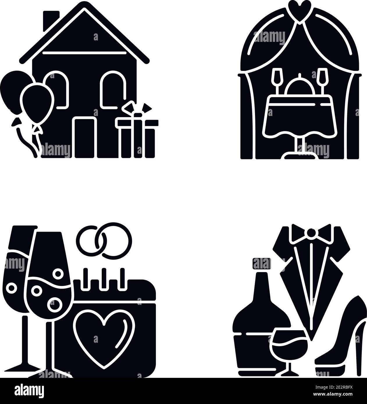 Family celebration black glyph icons set on white space Stock Vector ...