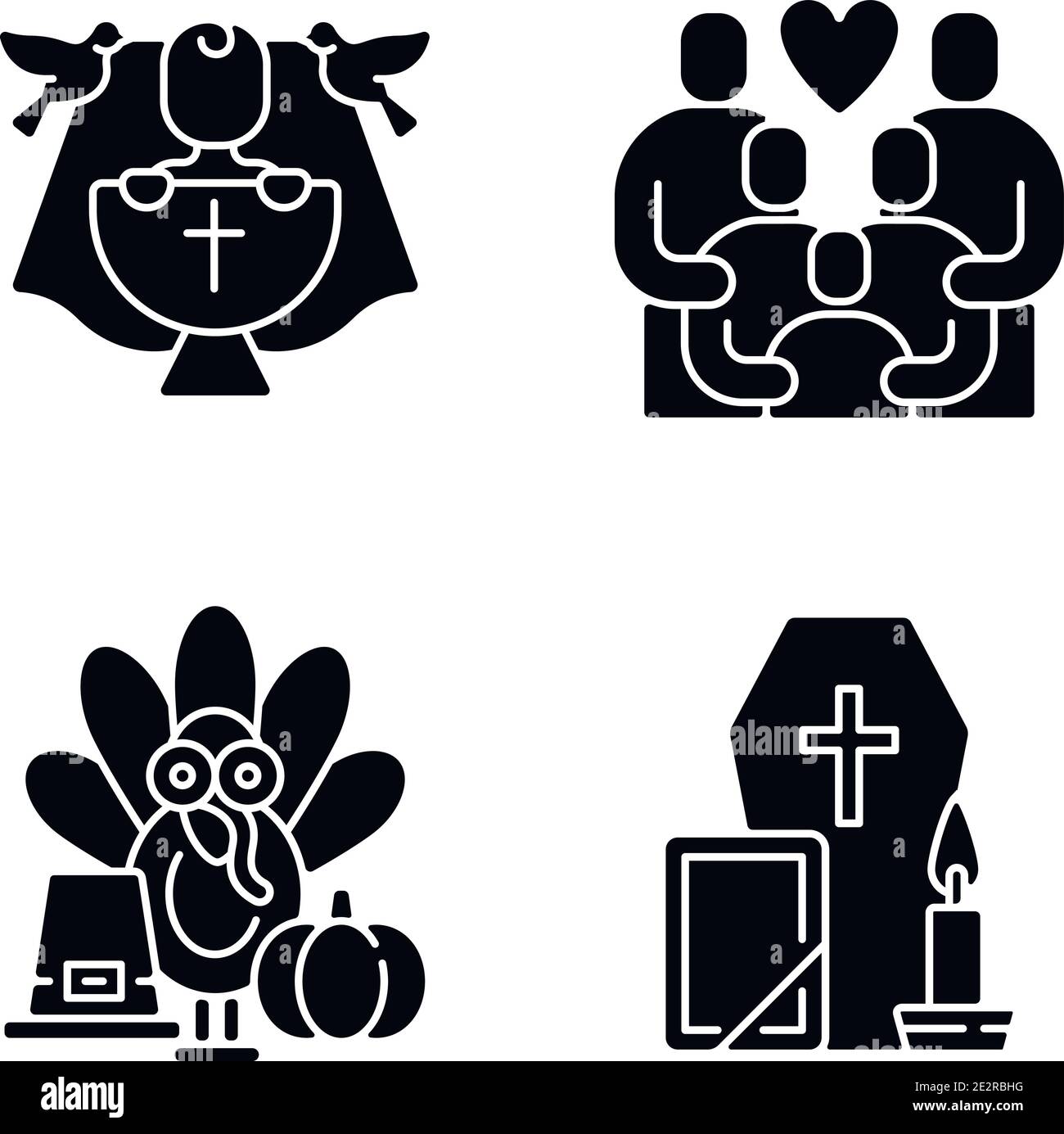 Family tradition and special occasions black glyph icons set on white ...
