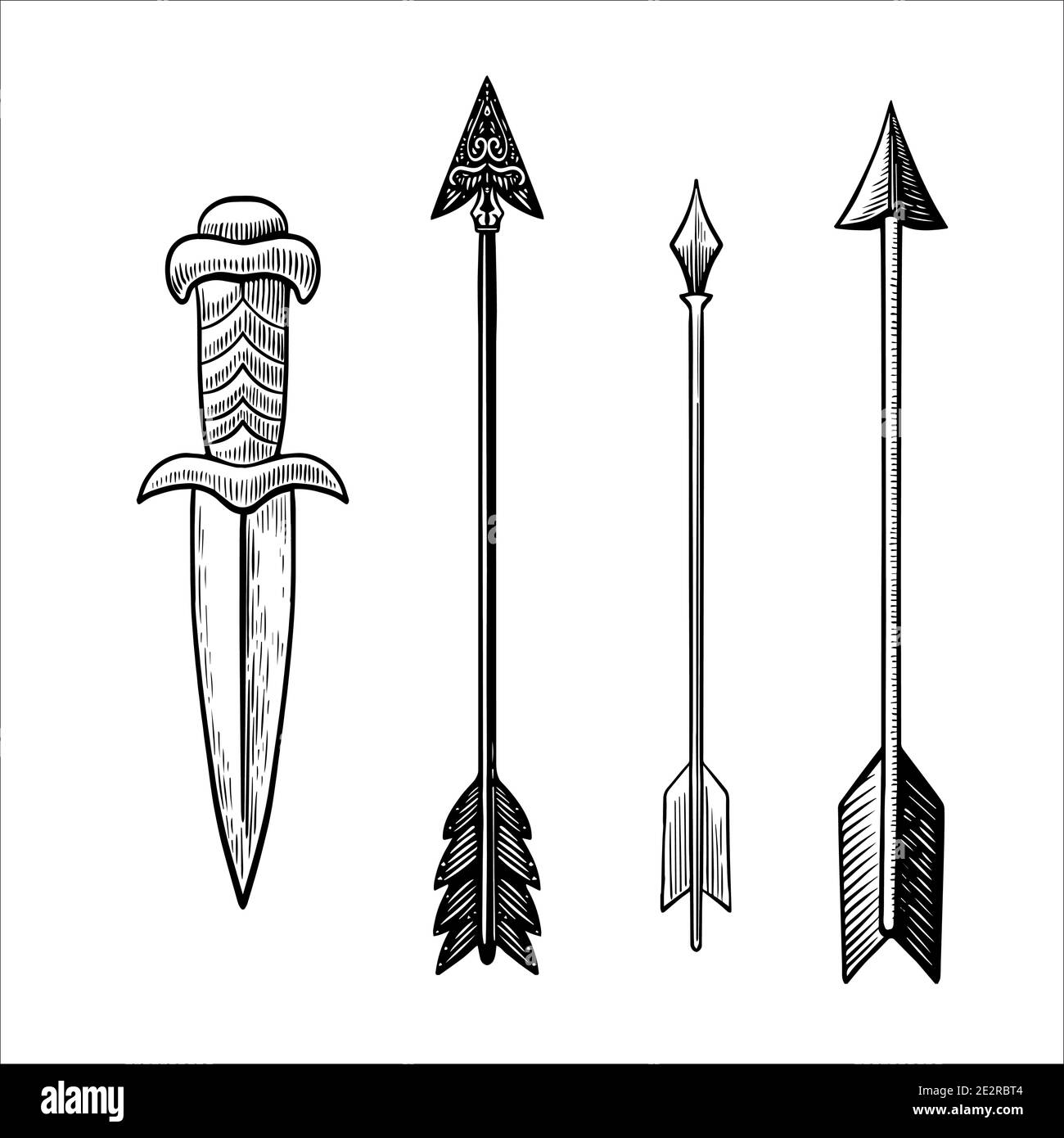 Ink hand drawn set with dagger and bow arrows Stock Vector Image & Art ...
