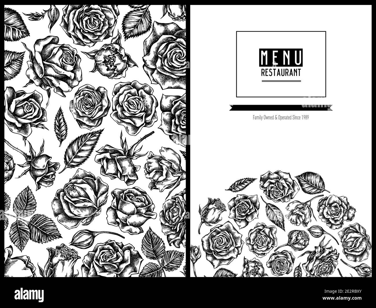 Menu cover floral design with black and white roses Stock Vector Image ...
