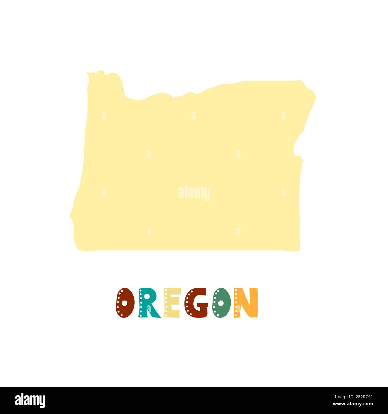 USA collection. Map of Oregon - yellow silhouette. Doodling style ...