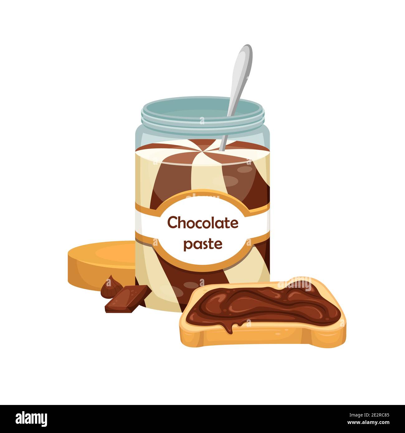 Vector illustration of an open jar of chocolate paste with a spoon ...