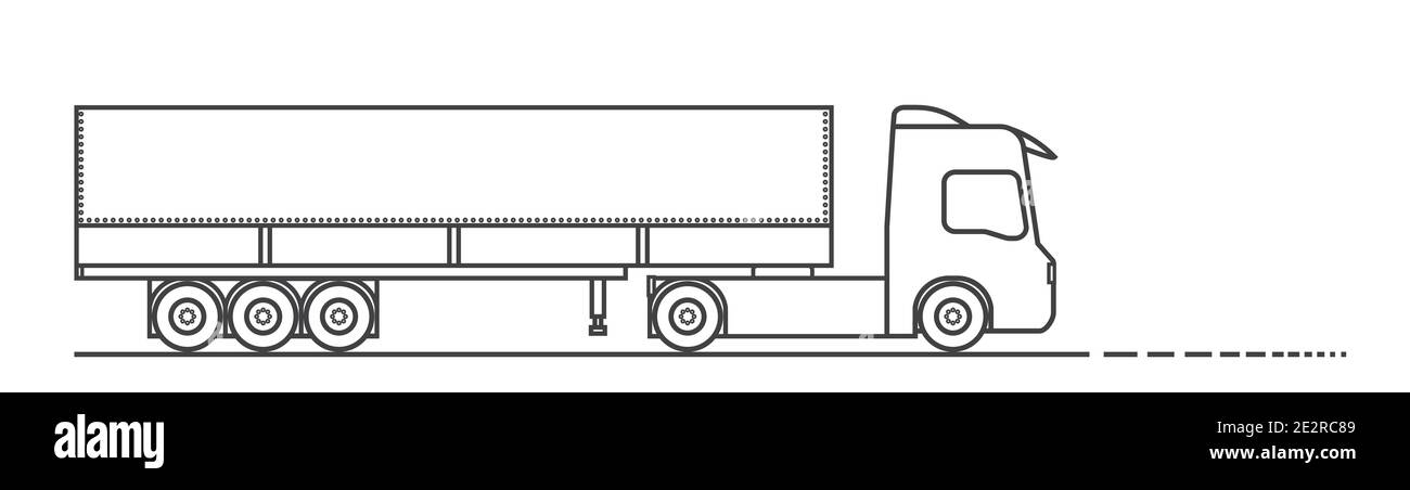 Cargo truck driving along the road. Delivery of goods. Simple drawing ...