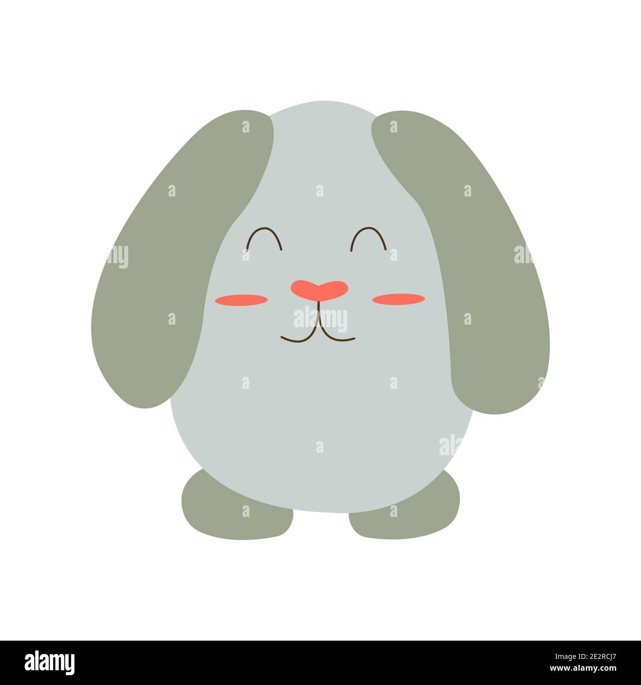Cute Easter bunny with round egg shape body. Front view. Colorful ...