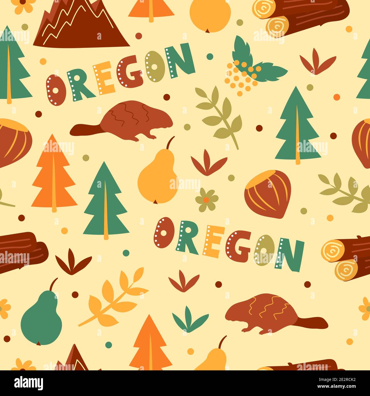 USA collection. Vector illustration of Oregon theme. State Symbols ...