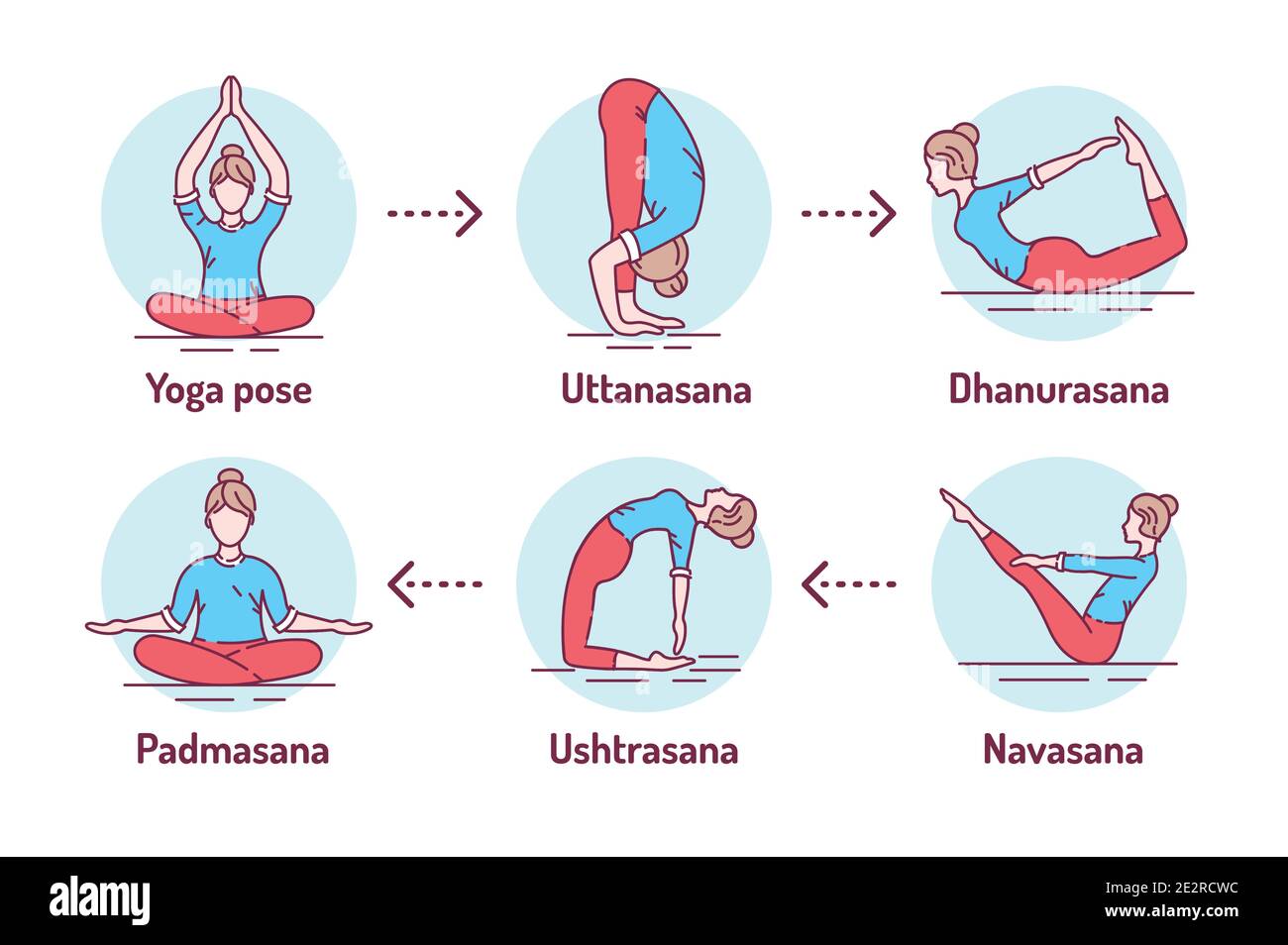 Yoga color line icons set. Different yoga poses and asanas. Pictogram ...