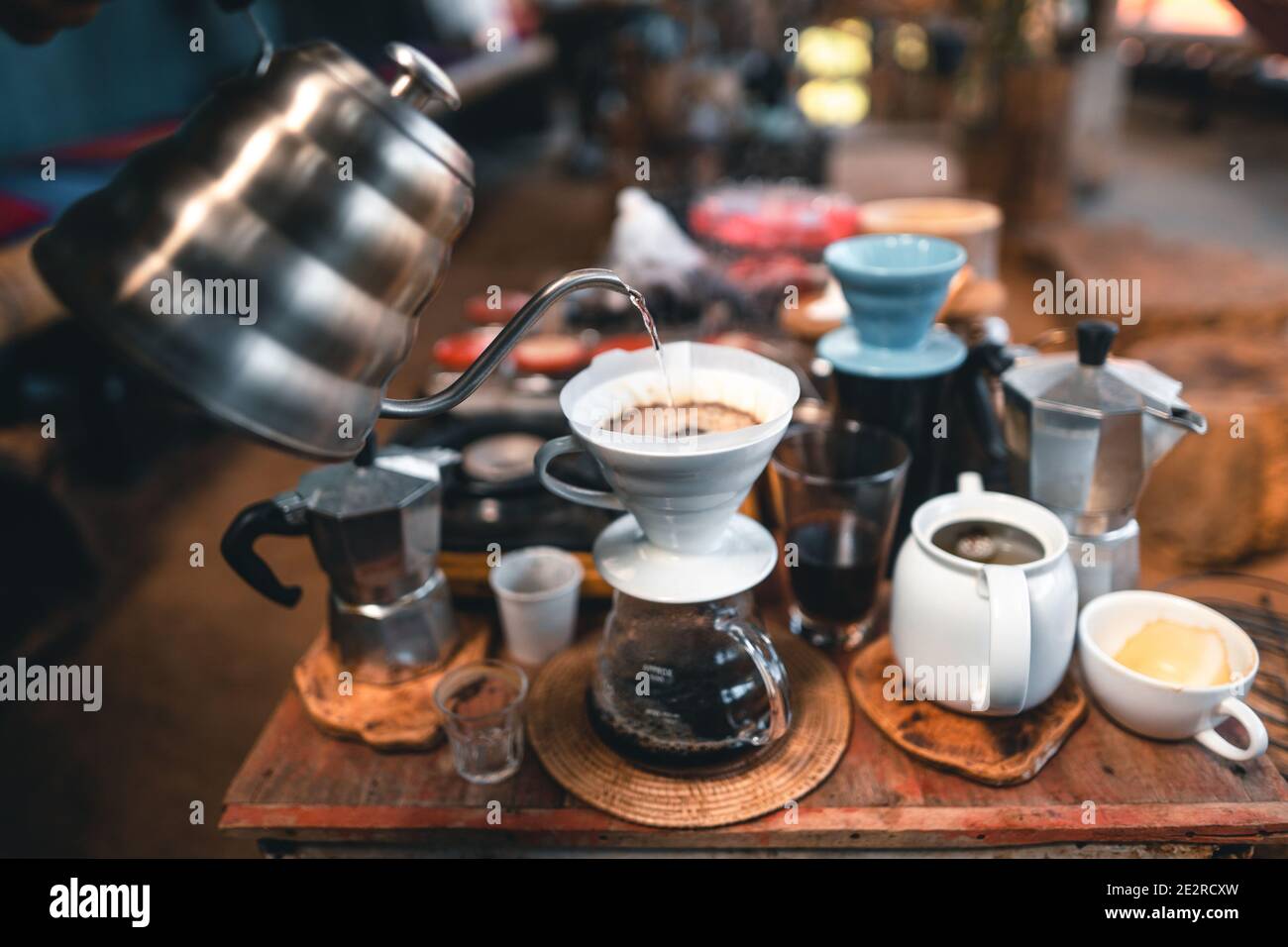 Drip coffee,Dripping coffee on a table at a country cafe Stock Photo ...