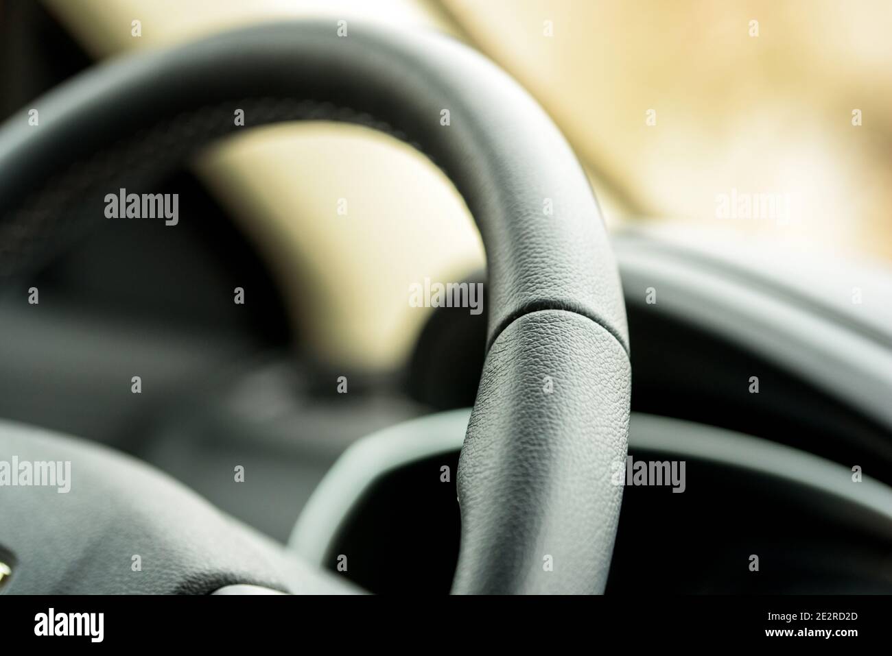 New car. Leather interior. Close-up steering wheel of a car. leather ...