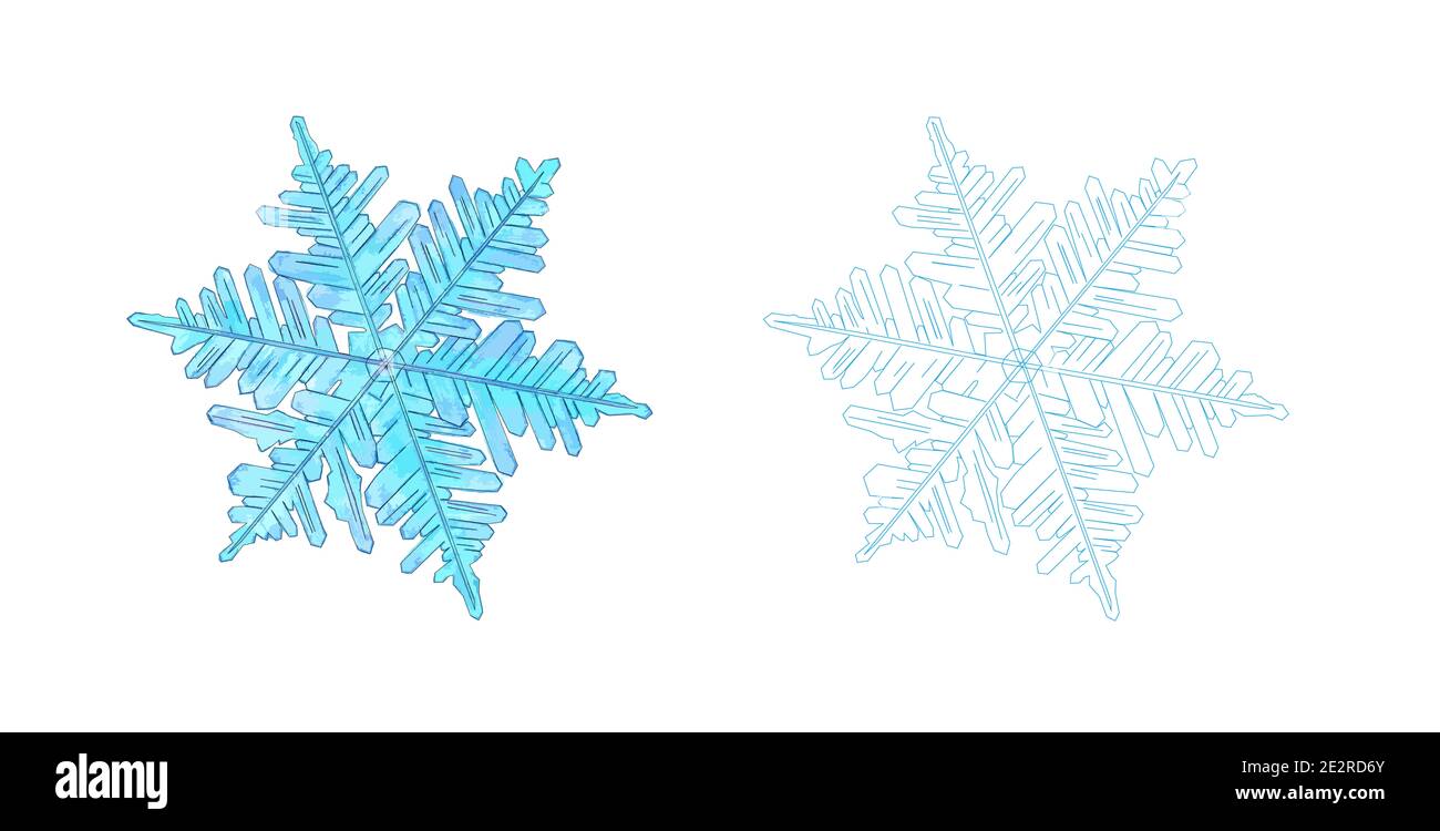 Hand drawn watercolour illustration of dark and light blue snowflake ...
