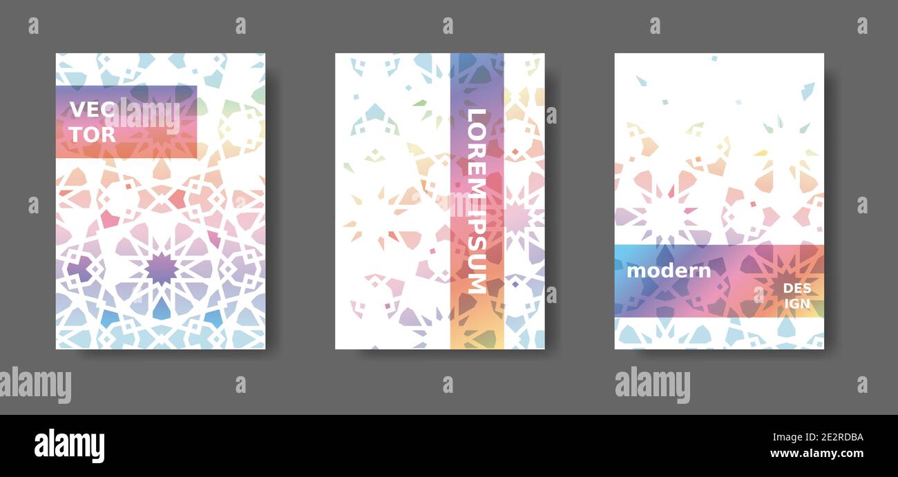 Rainbow geometric poster,catalog,magazine, report modern set. Vector A4 ...