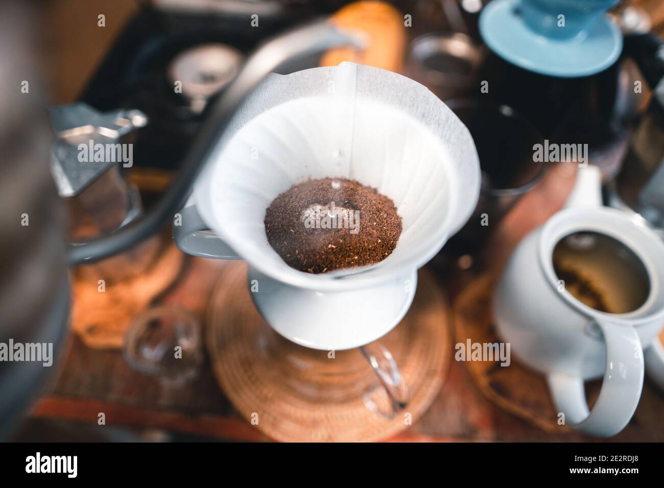Drip coffee,Dripping coffee on a table at a country cafe Stock Photo ...