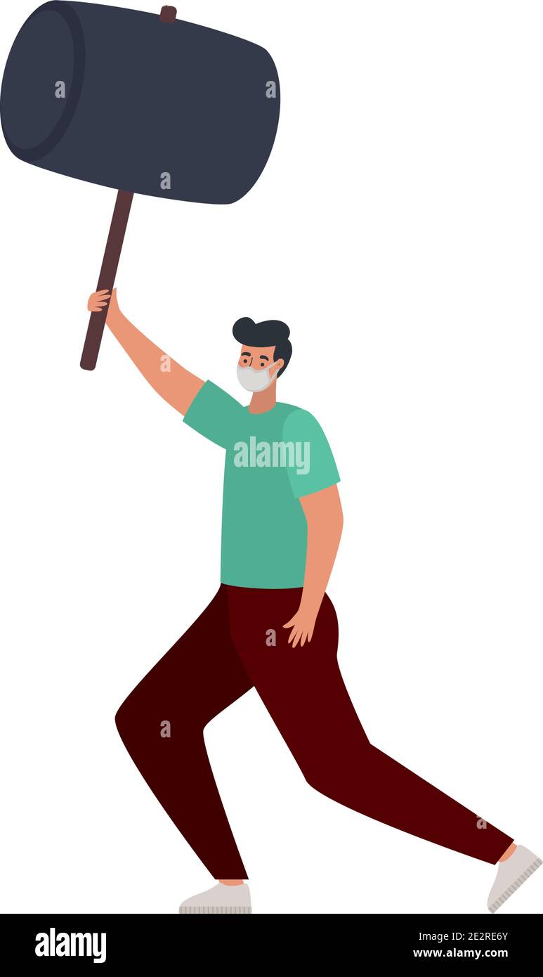 man with one safety mask and one big hammer Stock Vector Image & Art ...