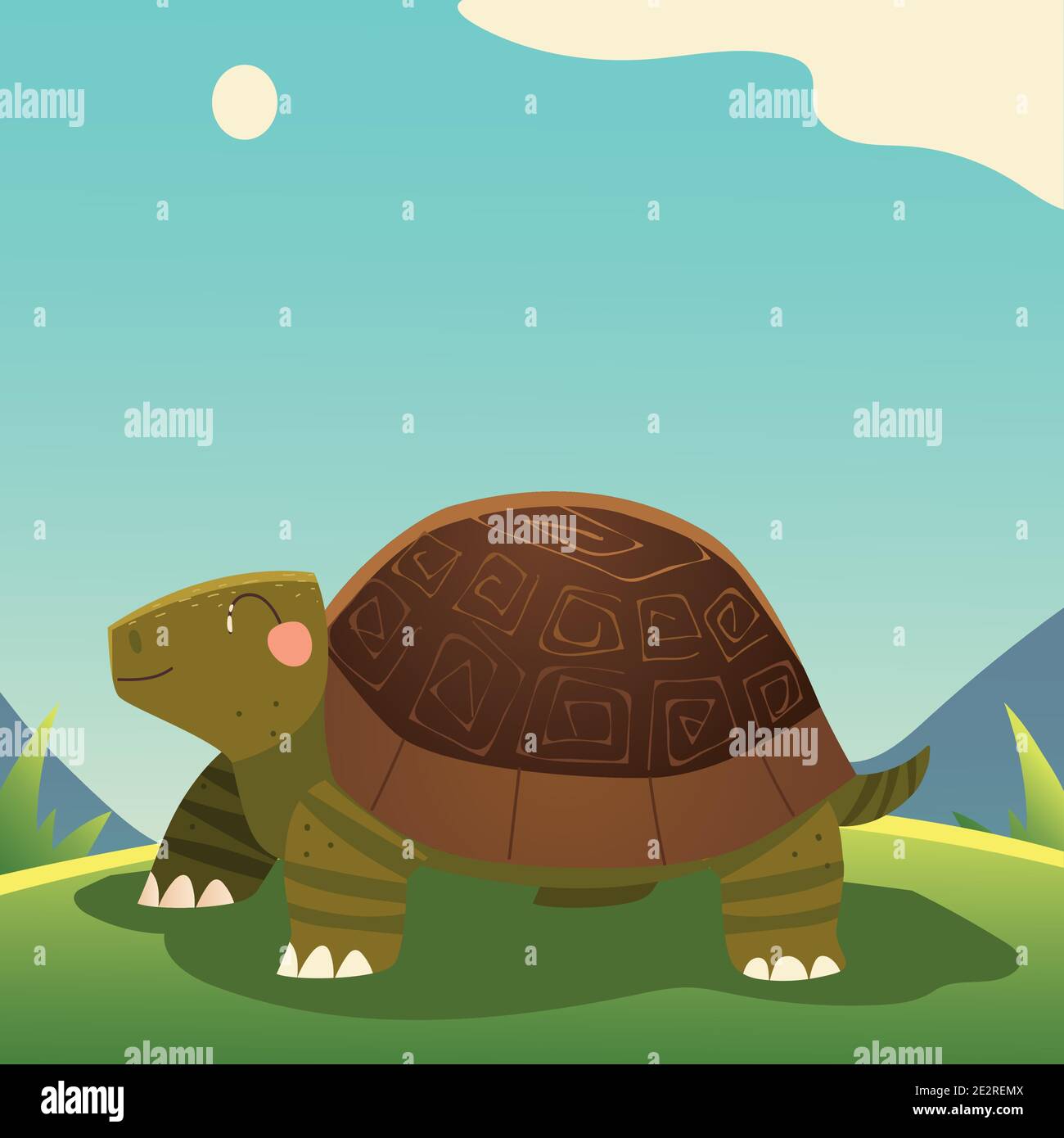 cute turtle cartoon animal in the grass vector illustration Stock ...