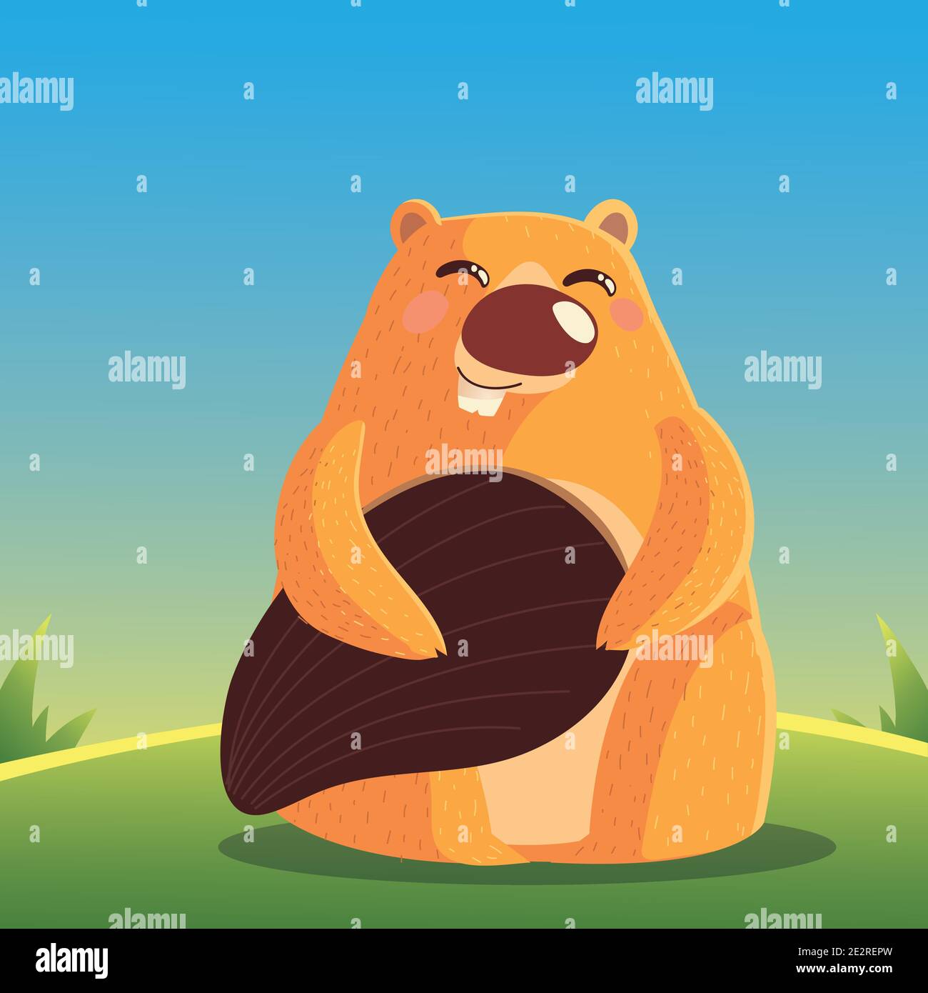 beaver mammal rodent cartoon animal wild vector illustration Stock ...