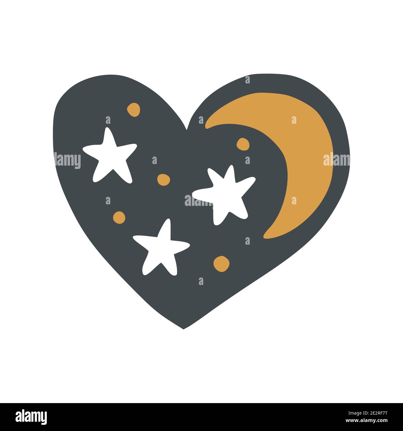 Cartoon Scandinavian Vector Heart with Star and Moon. Hand drawn ...