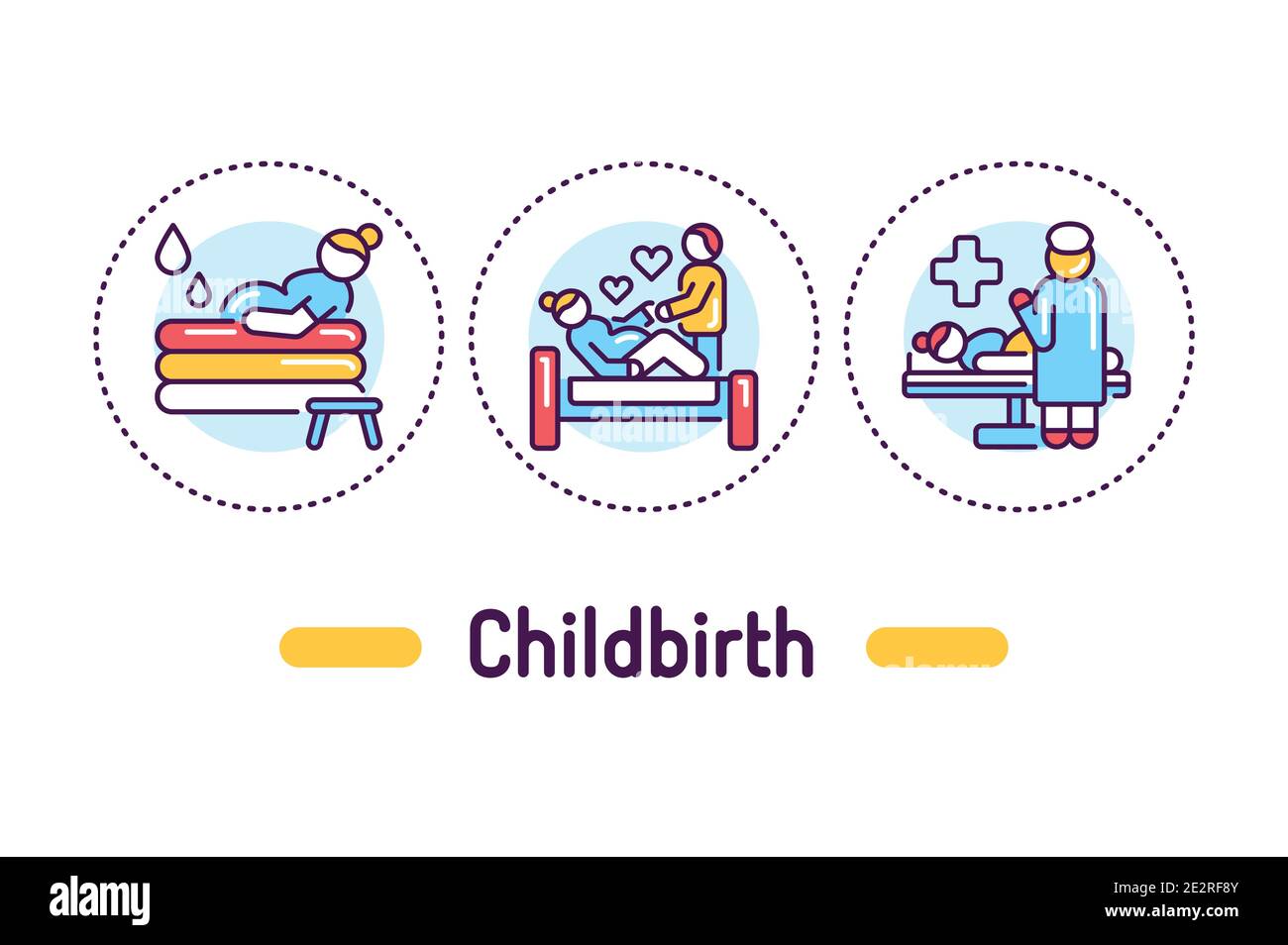 Childbirth outline concept. Maternity hospital service line color icons ...