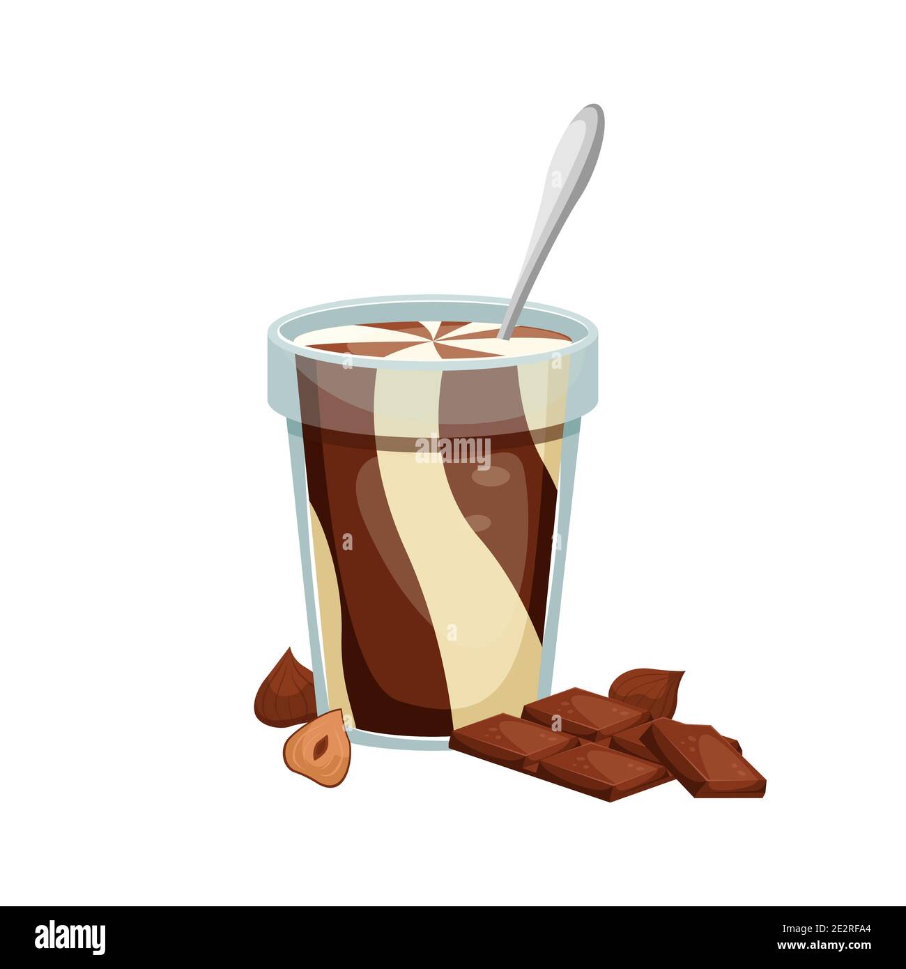 Vector illustration of an open jar of chocolate paste with a spoon ...