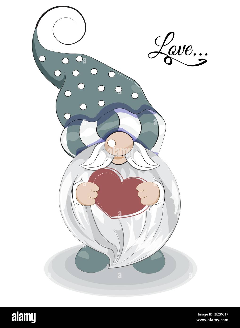 Valentines Day card cute gnome with heart, picture in hand drawing ...