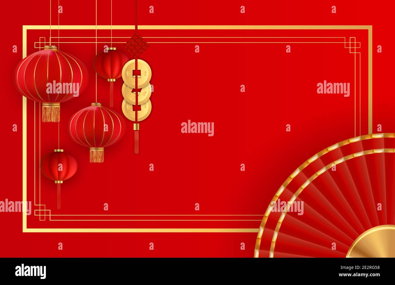 Abstract Chinese Holiday Background with hanging lanterns and gold ...