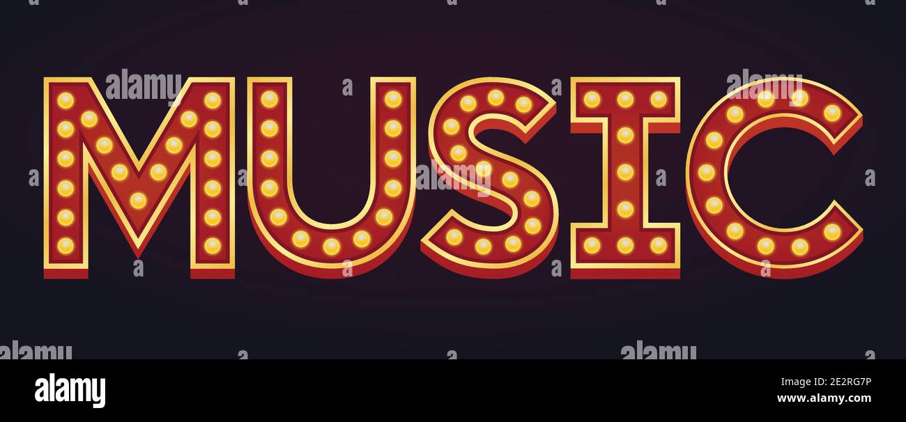 Music banner alphabet sign marquee light bulb vintage Stock Vector ...