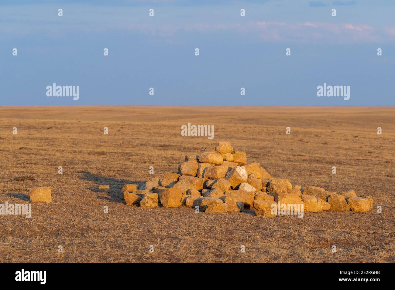 Stone pile in desert landscape. Strange place in world Stock Photo - Alamy