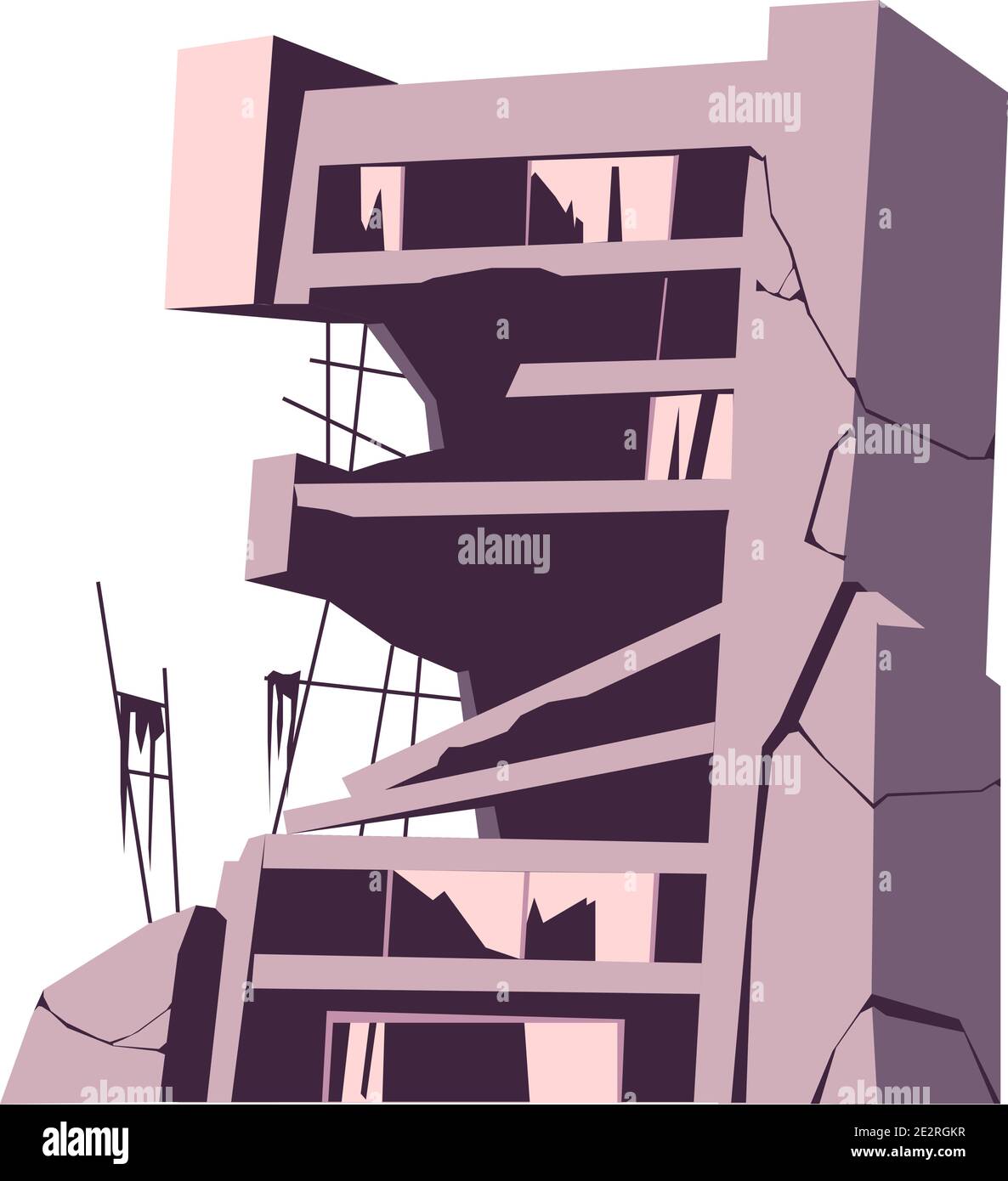 Destroyed building, damaged structure, consequences of a disaster ...