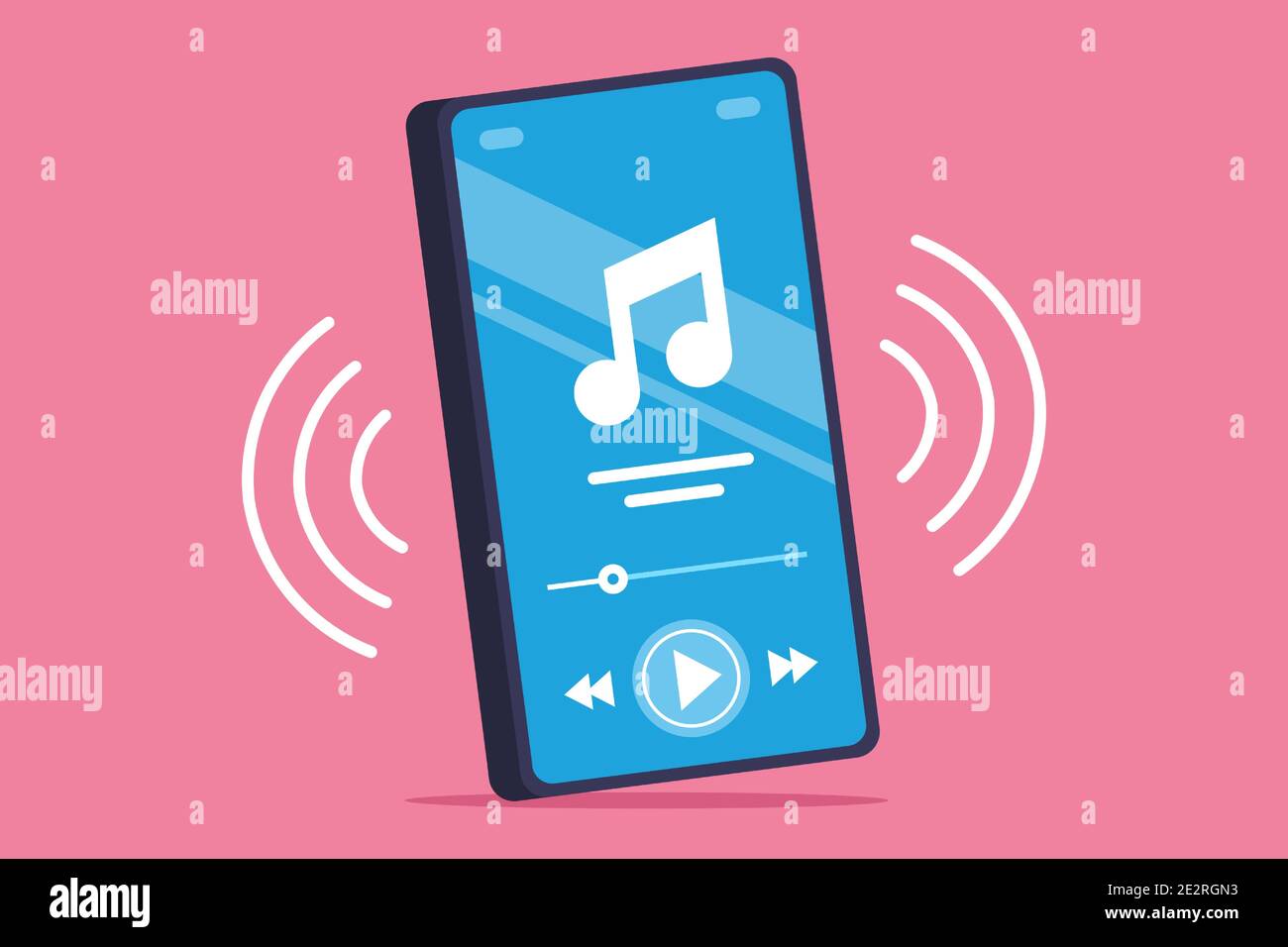 turn on the music loudly on the mobile phone. flat vector illustration ...