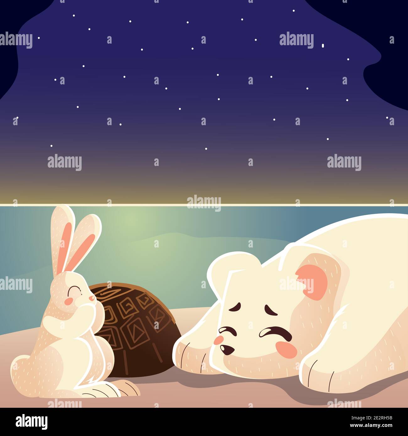 polar bear rabbit and turtle cartoon animal vector illustration Stock ...