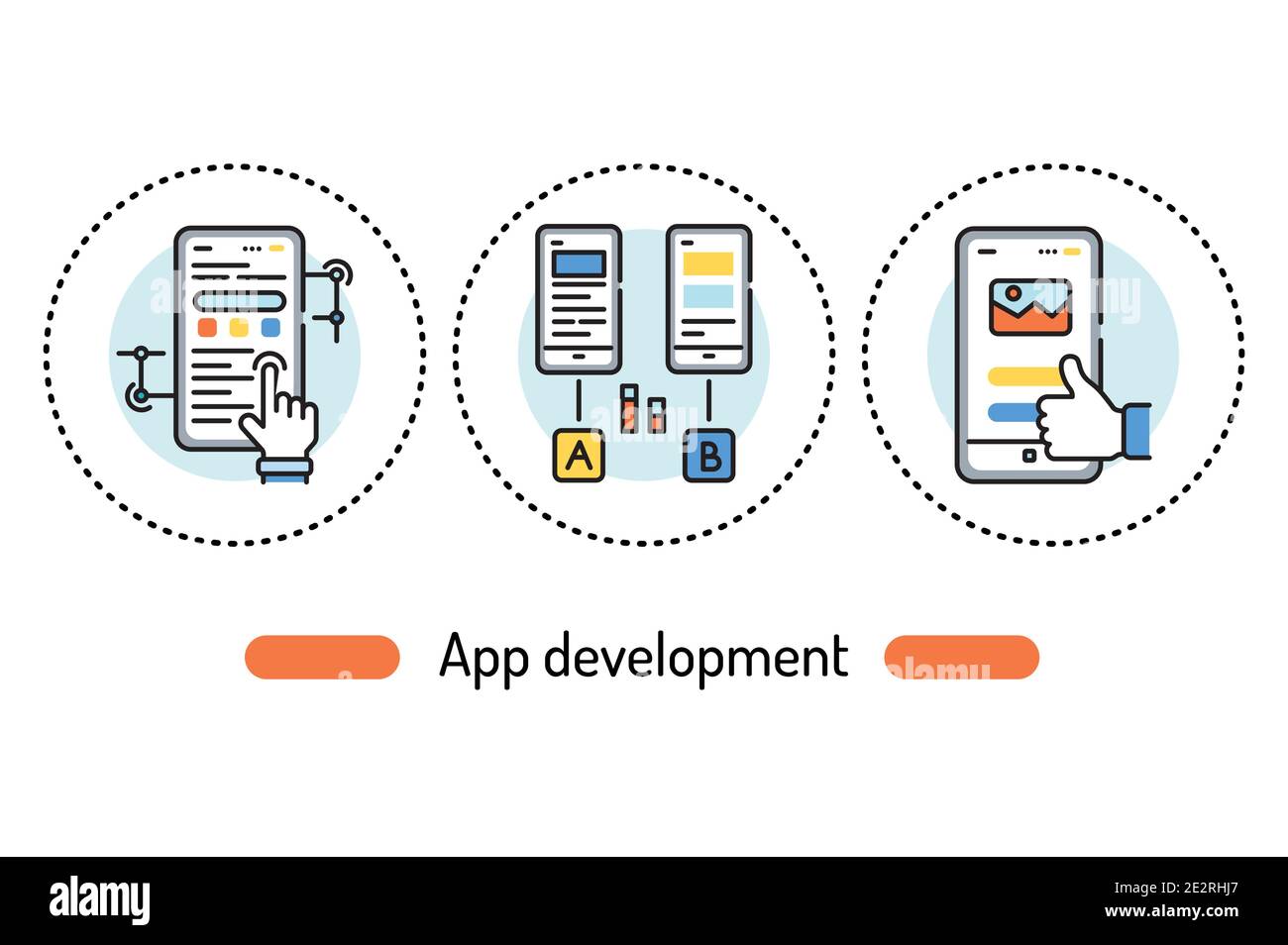 App development outline concept. Technology line color icons ...